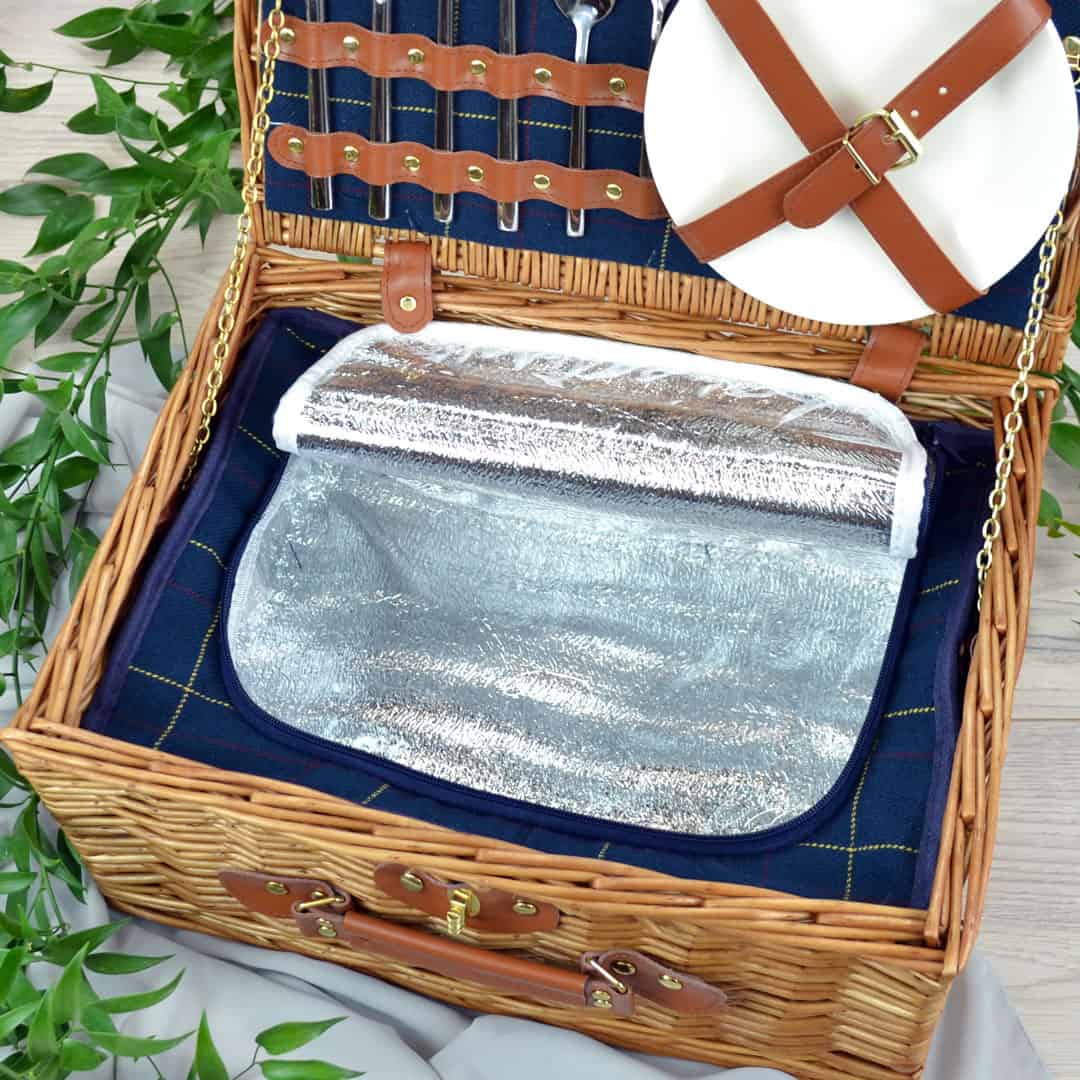 2 Person Blue Tweed Fitted Hamper