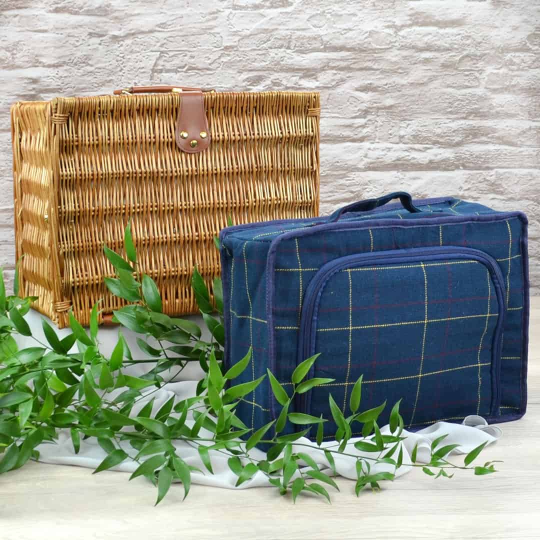 2 Person Blue Tweed Fitted Hamper