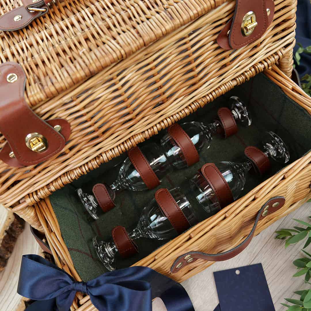 4 Person Green Tweed Draw Hamper | Fitted Wicker Hamper